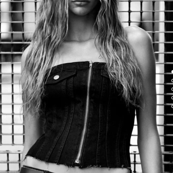 Zara | Tops | Nwt Zara Denim Trf Corset Style Top Black S | Poshmark